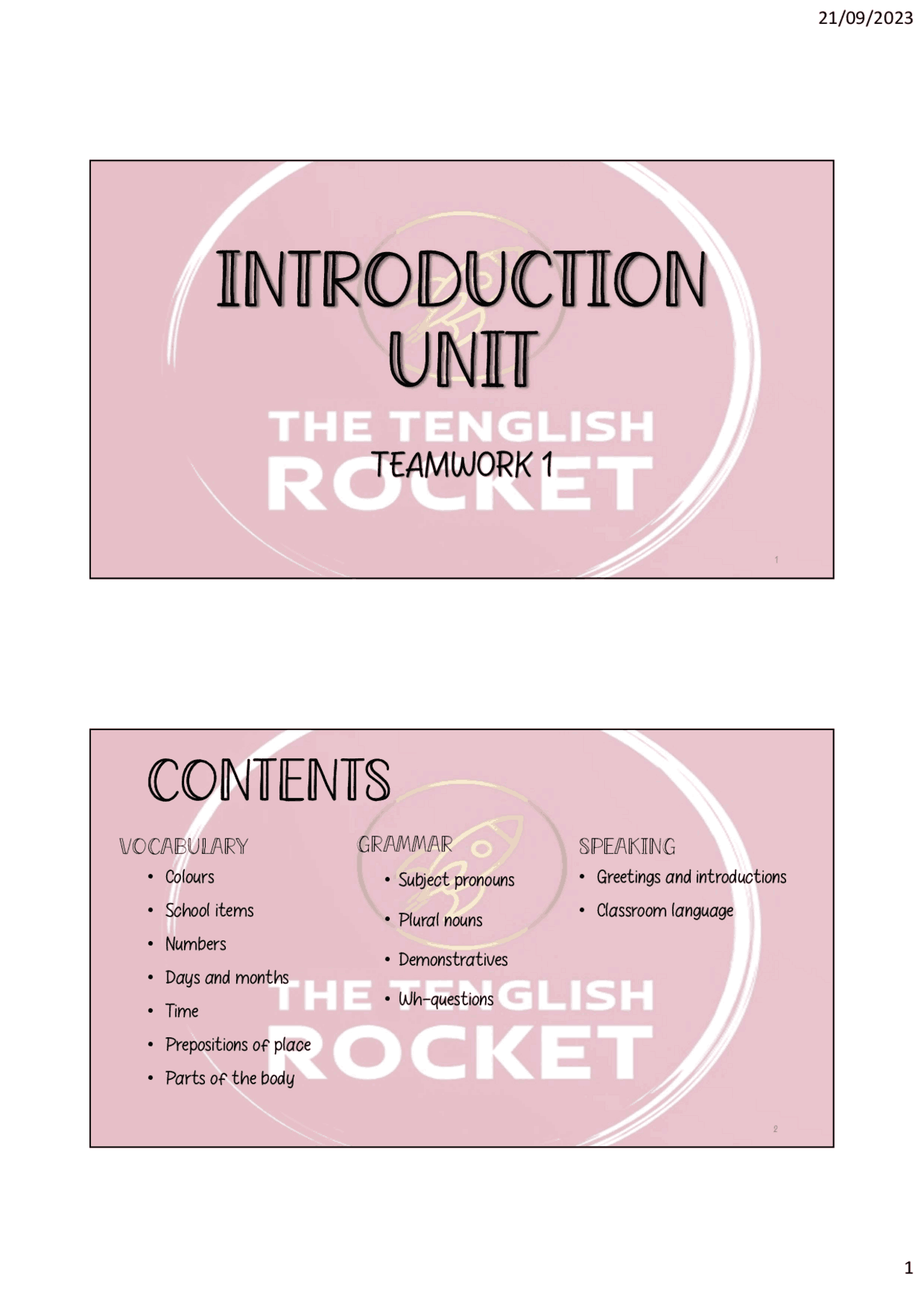 HANDOUT INTRODUCTION UNIT TEAMWORK 1 BURLINGTON | Apuntes de Inglés ...