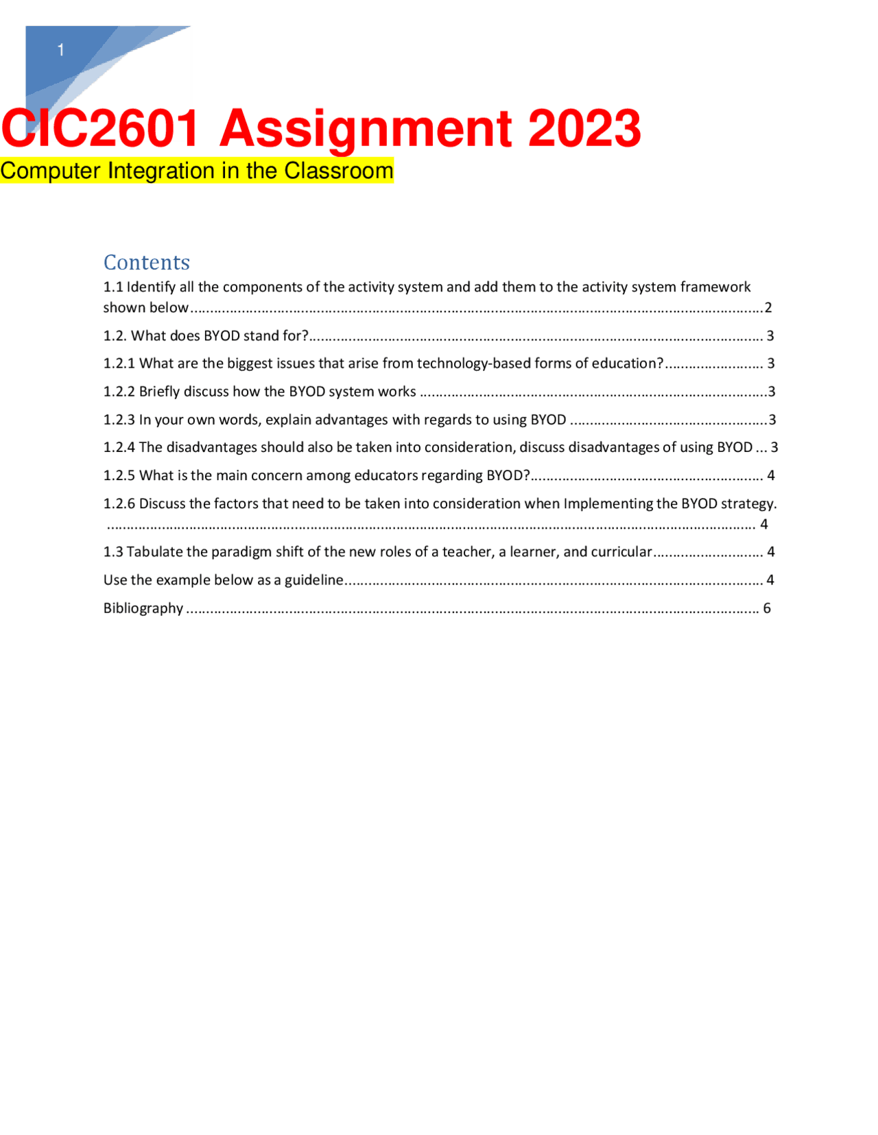 Cic2601 Assignment 2023 Exams Information Technology Docsity