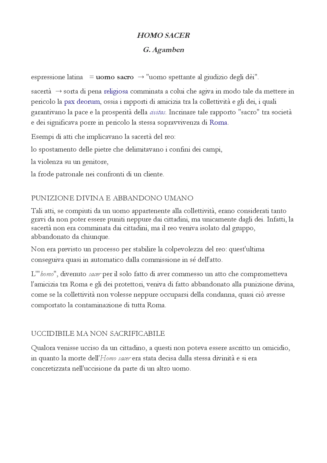 Appunti Agamben Homo Sacer Appunti Di Scienze Umane Docsity