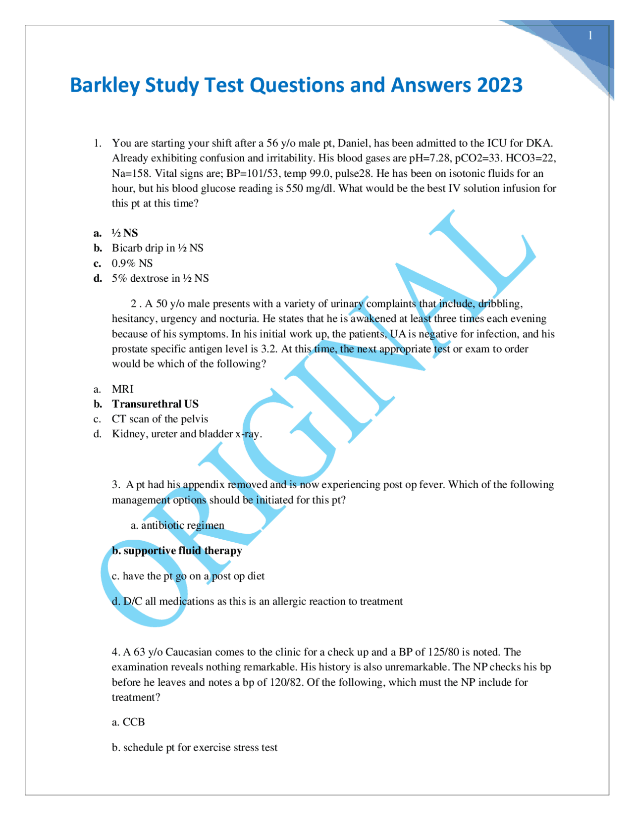Barkley Study Test Questions and Answers 2023 | Exams Nursing | Docsity