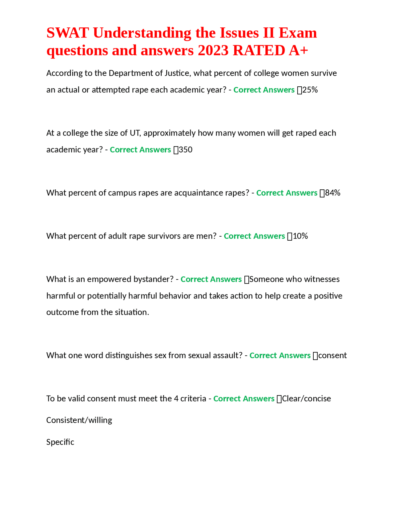 SWAT Understanding the Issues II Exam questions and answers 2023 RATED ...