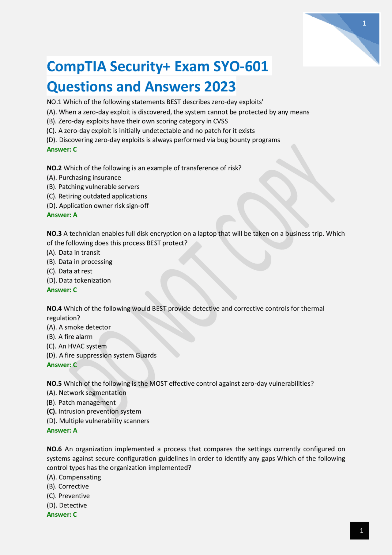 Comptia Security Exam Syo 601questions And Answers 2023 Exams