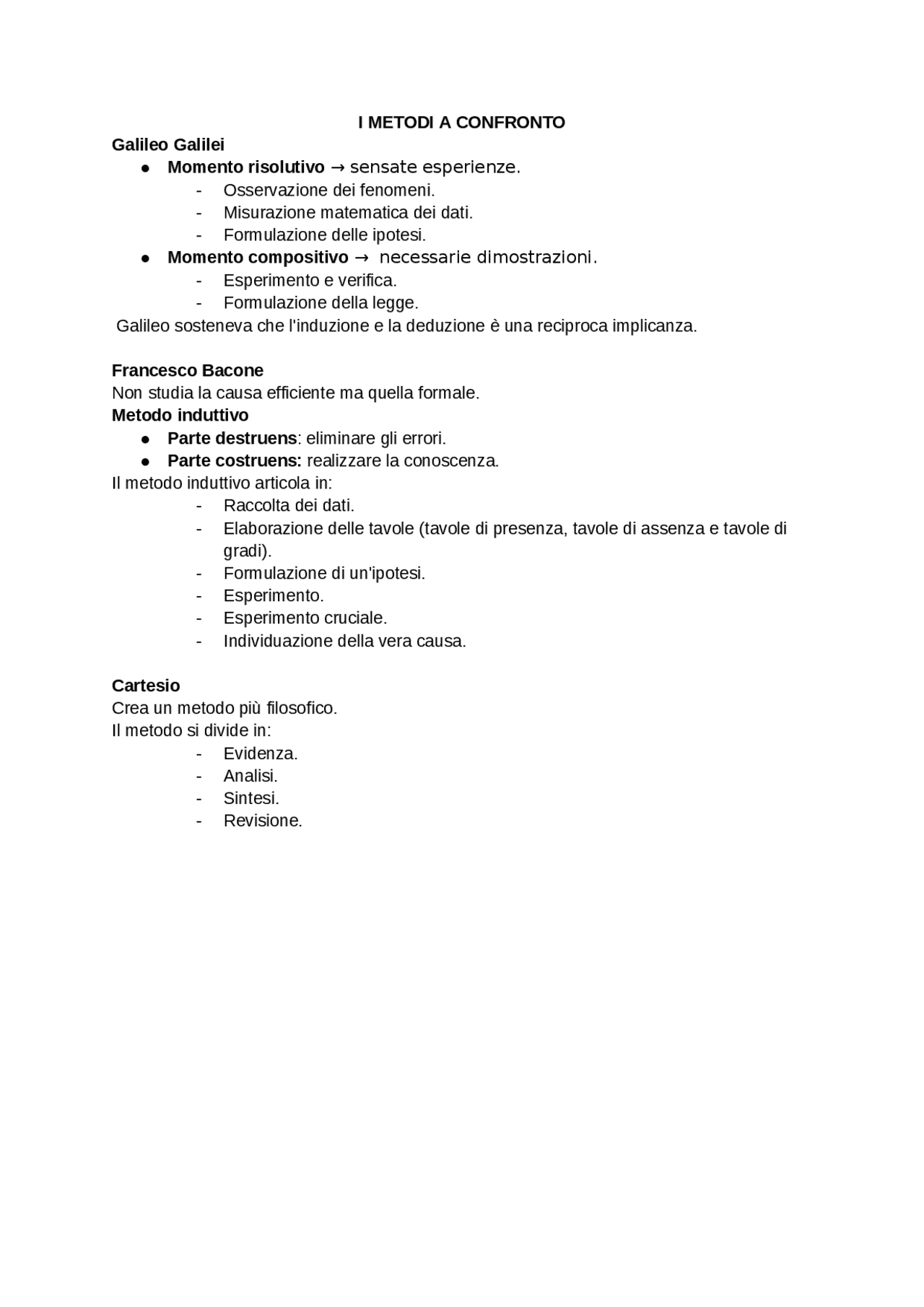 Schema metodi filosofi a confronto | Schemi e mappe concettuali di Filosofia | Docsity