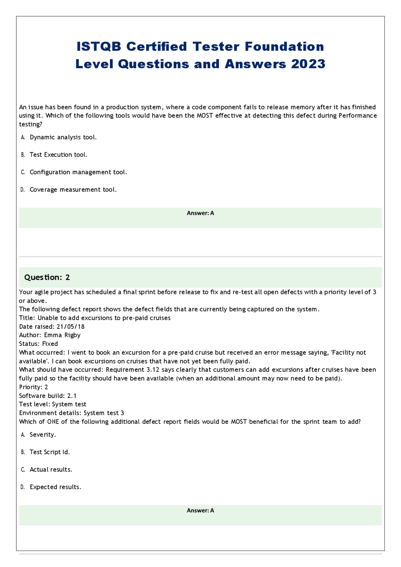 ISTQB Certified Tester Foundation Level Questions and Answers 2023 ...