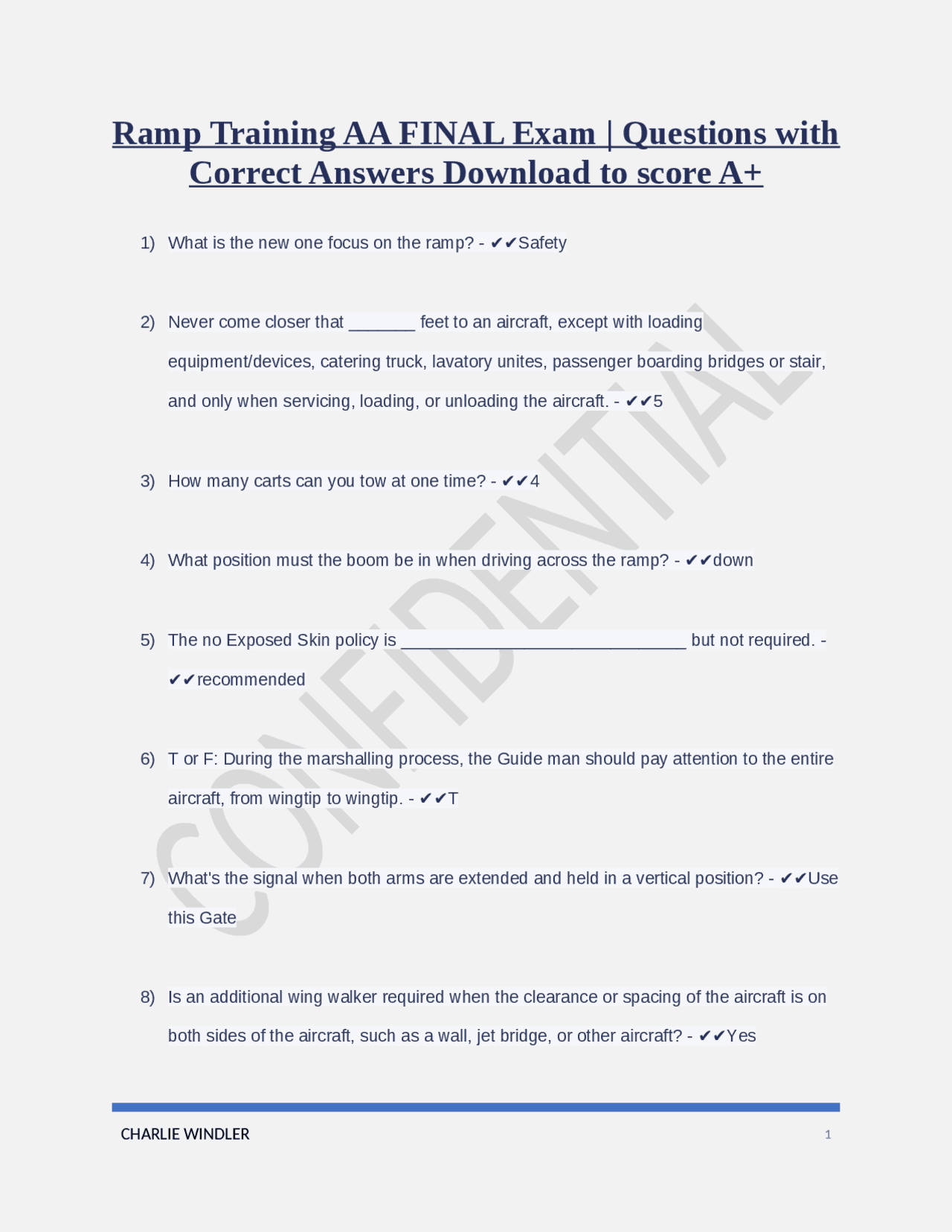 Ramp Training AA FINAL Exam | Questions with Correct Answers Download ...