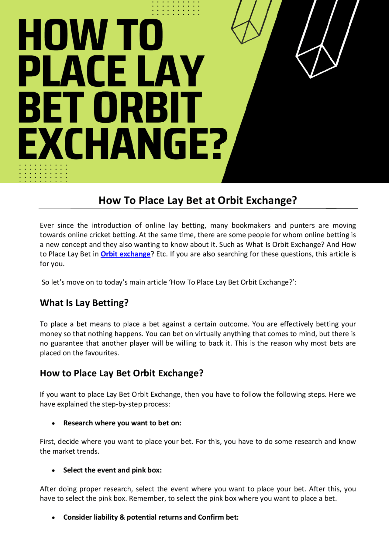 How To Place Lay Bet at Orbit Exchange? | Schemes and Mind Maps Sport ...