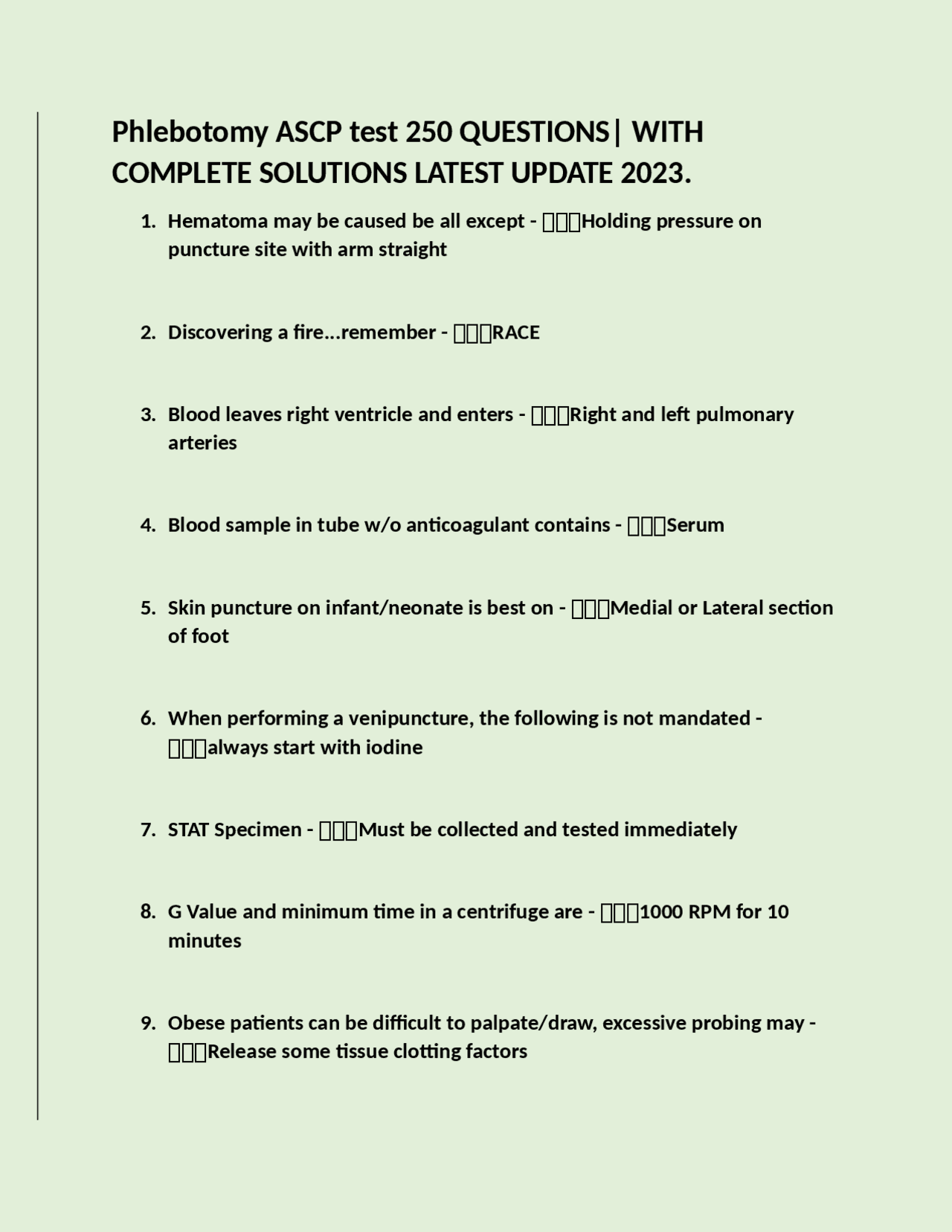 Phlebotomy ASCP Test Questions with Solutions | Exams Nursing | Docsity