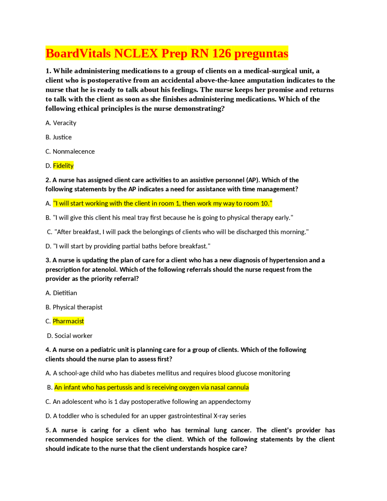NCLEX Prep RN Practice Questions | Exams Nursing | Docsity