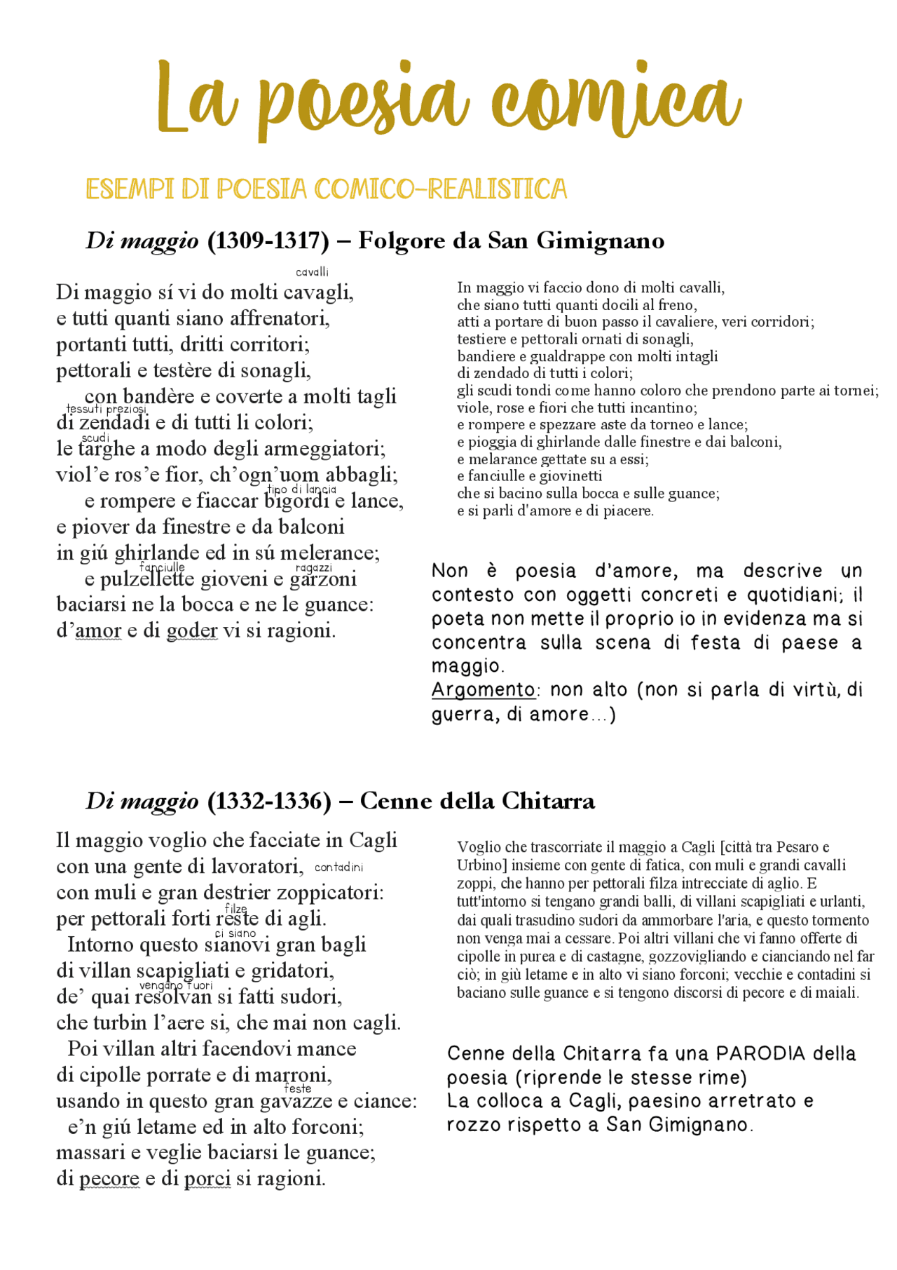 La Poesia Comico Realistica Unimi Schemi E Mappe Concettuali Di