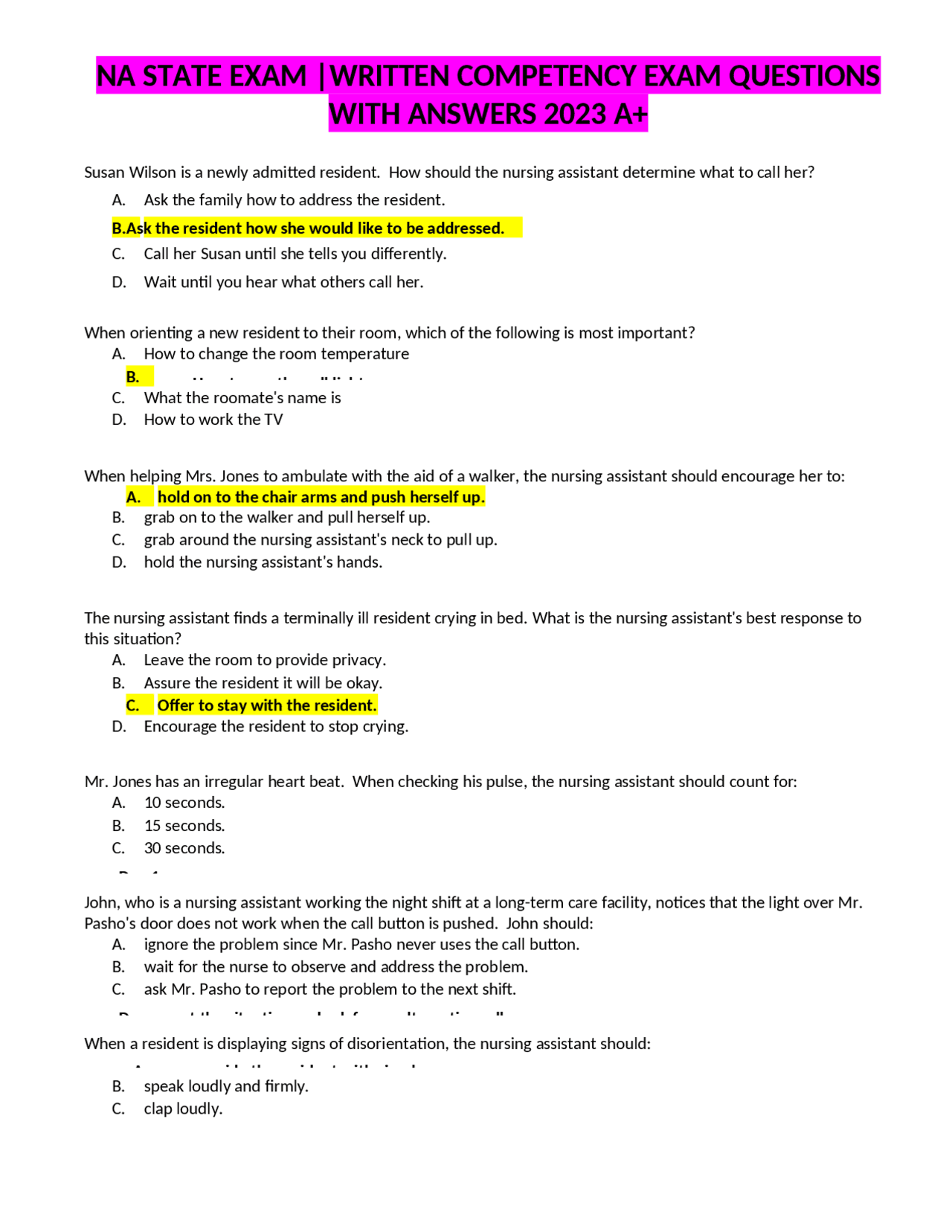 NA STATE EXAM |WRITTEN COMPETENCY EXAM QUESTIONS WITH ANSWERS 2023 A+ ...