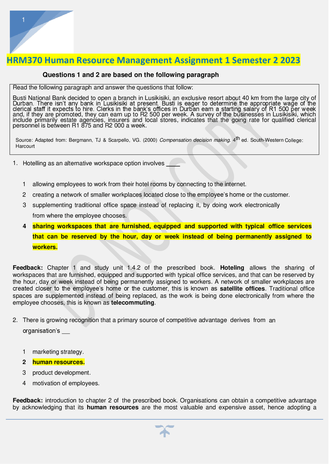 HRM370 Human Resource Management Assignment 1 Semester 2 2023 | Exams ...