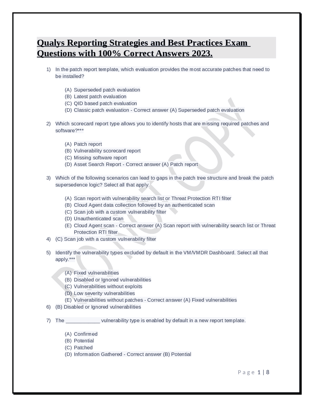 Qualys Reporting Strategies And Best Practices Exam Questions With 100