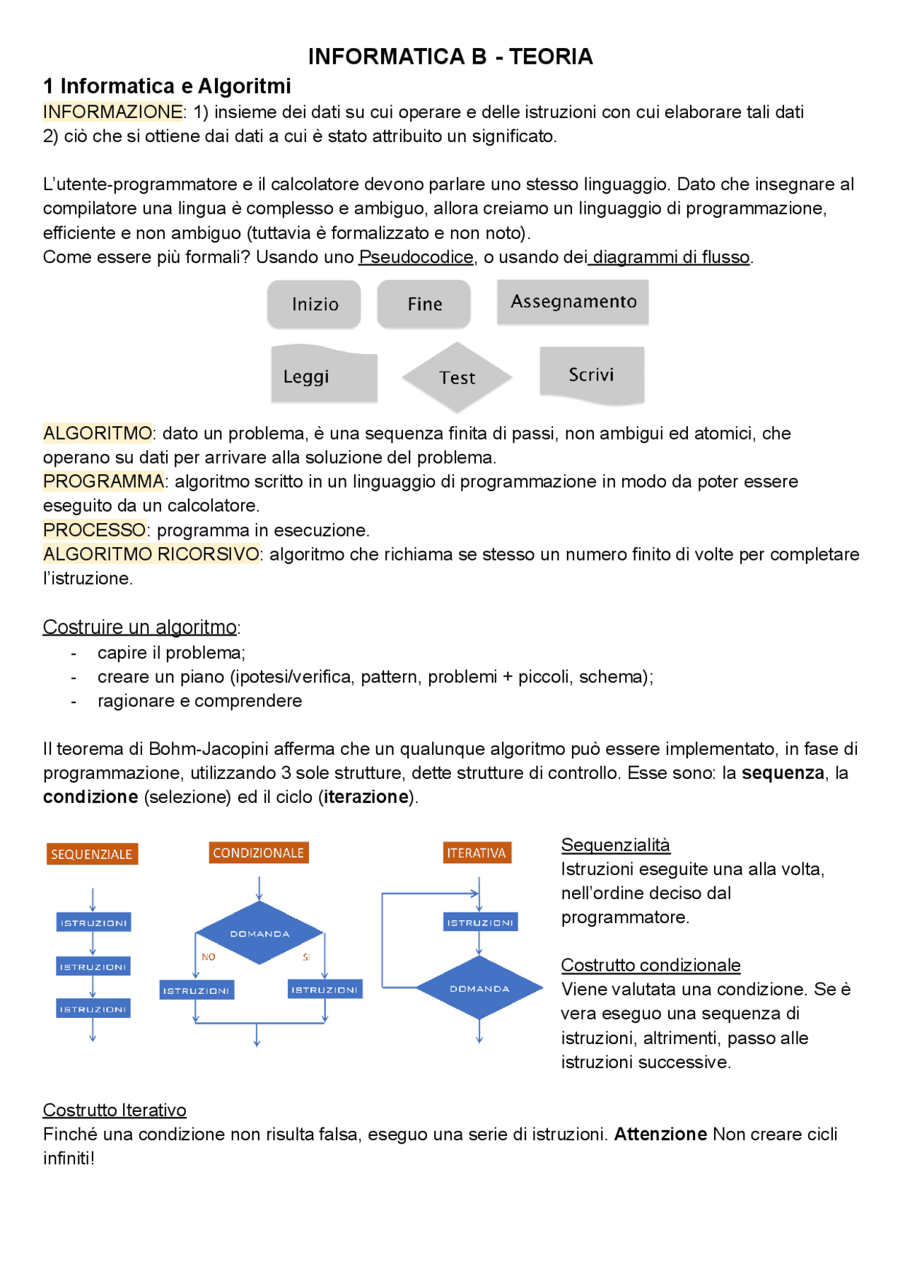 Teoria corso Informatica B + Codici Utili per Esame | Dispense di Elementi di Informatica | Docsity