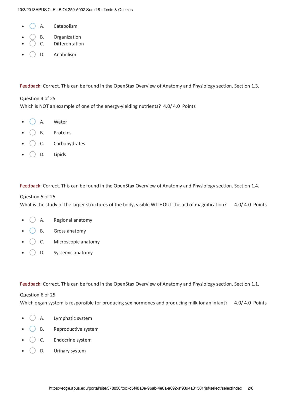 Biology 250 questions and answers | Quizzes Biology | Docsity