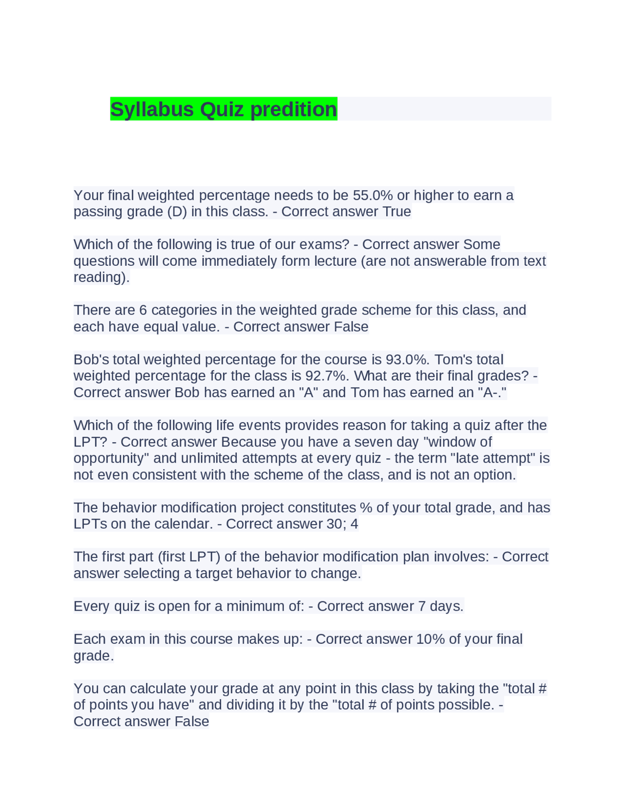 Syllabus QuizSyllabus Quiz | Exams Statistics | Docsity