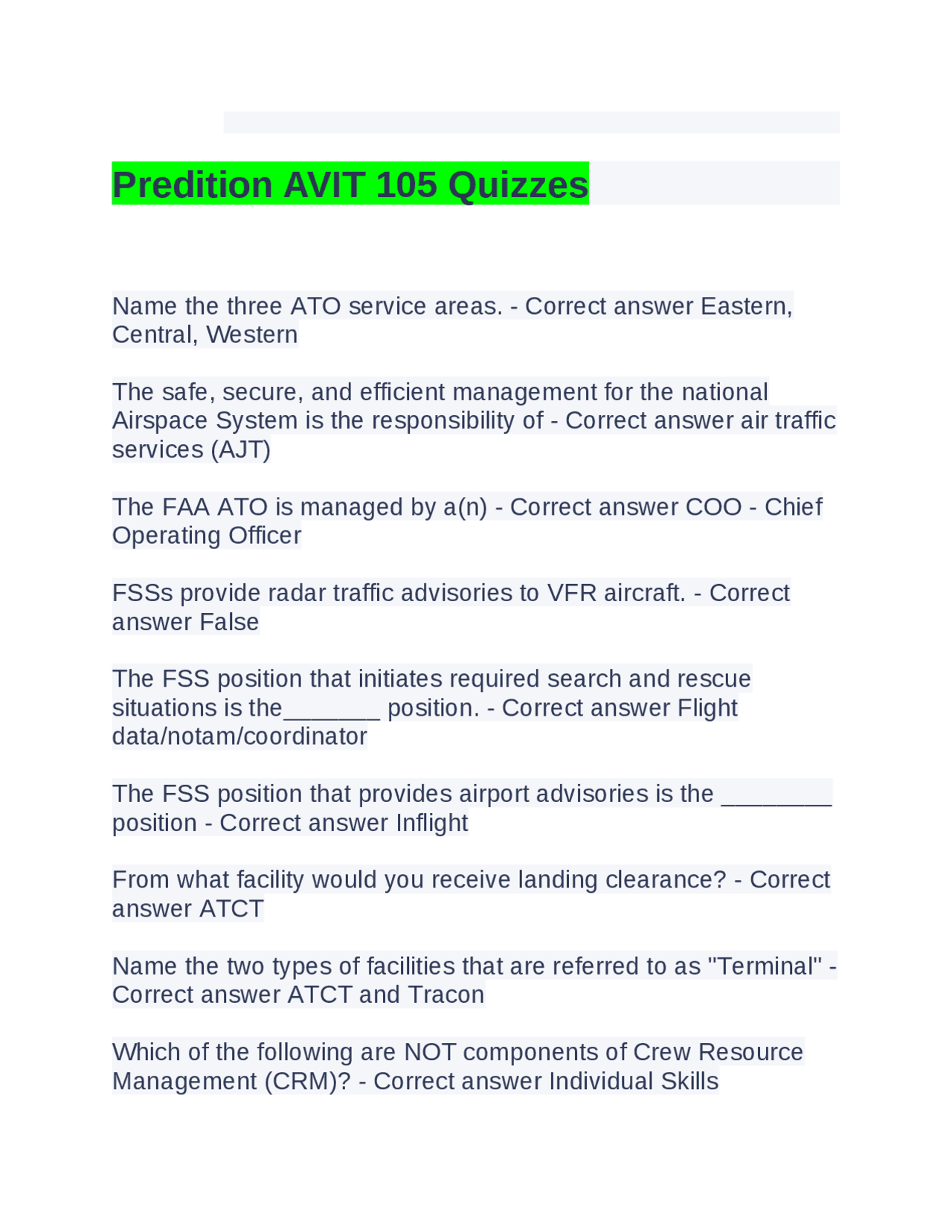 Predition AVIT 105 QuizzesPredition AVIT 105 Quizzes | Exams Automobile ...
