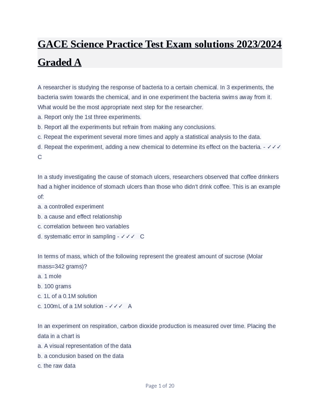 GACE Science Practice Test Exam solutions 2023/2024 Graded A | Exams ...