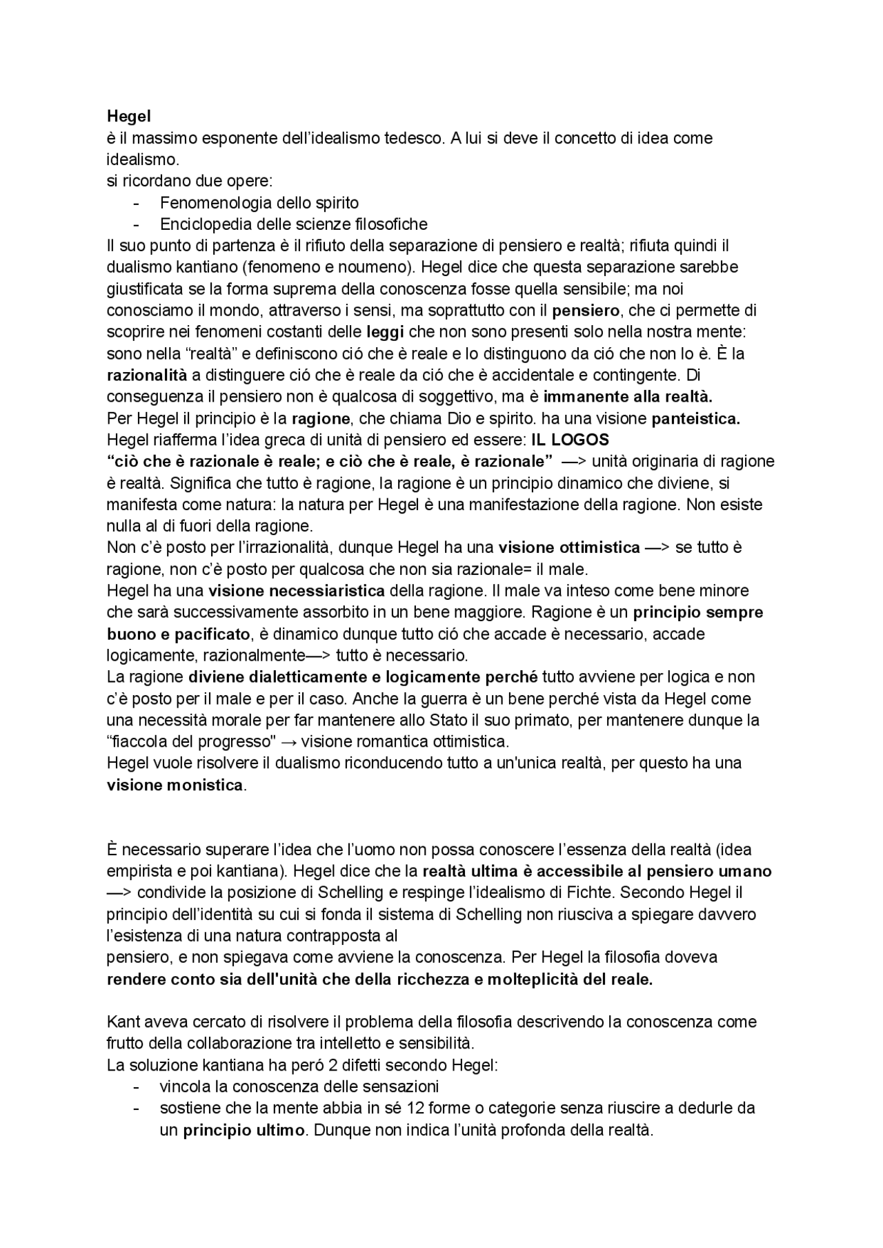 Riassunto Dettagliato Filosofia Di Hegel Appunti Di Filosofia Docsity