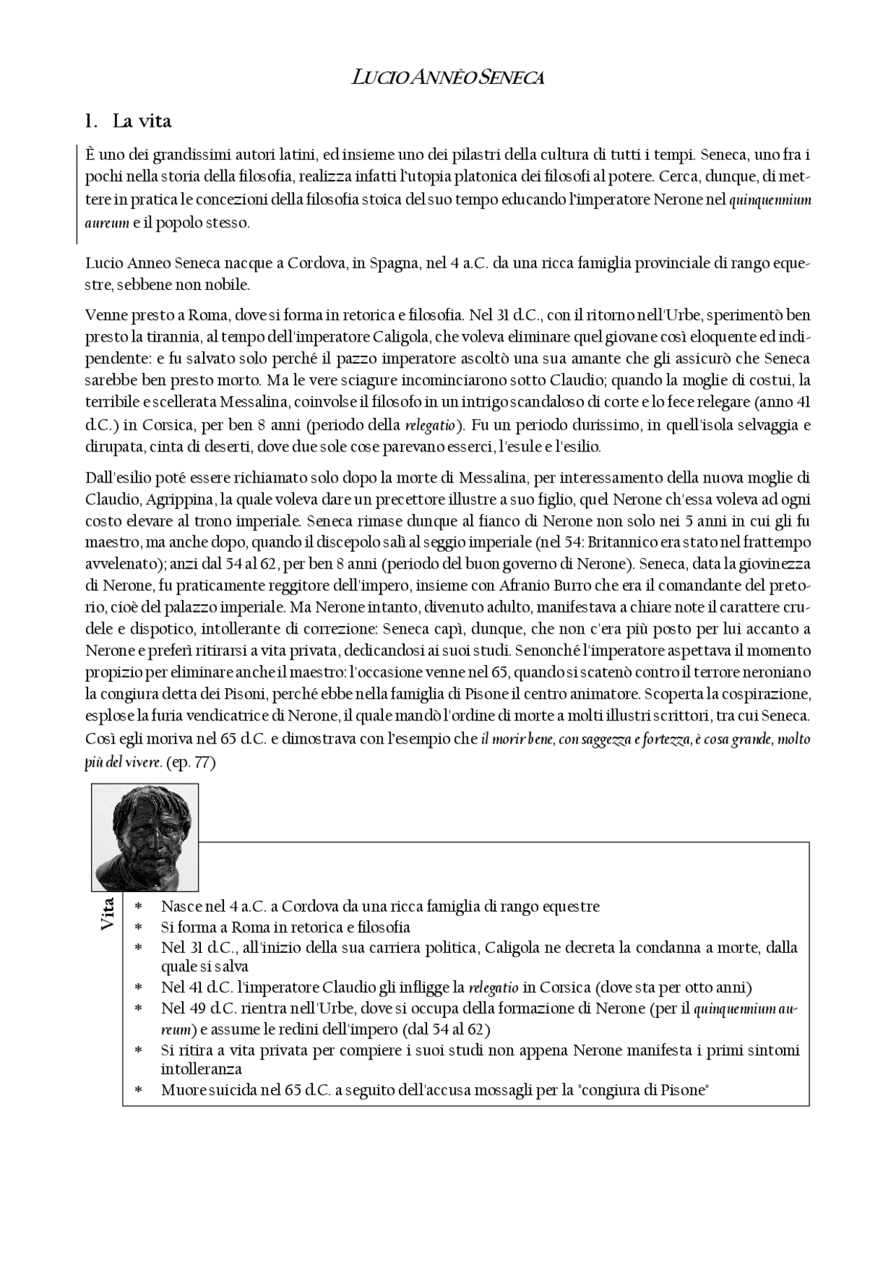 Seneca vita e opereee | Schemi e mappe concettuali di Latino | Docsity