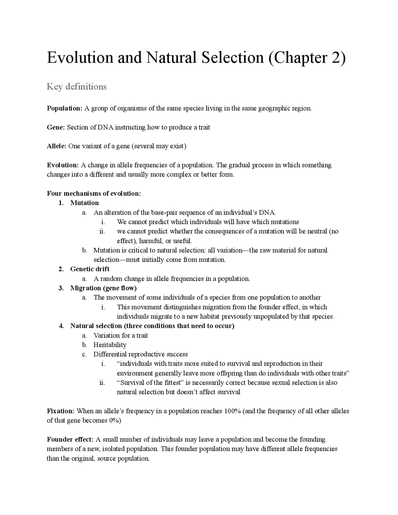 Problem Set 2 - Chapter 10: Evolution and Natural Selection | Study ...