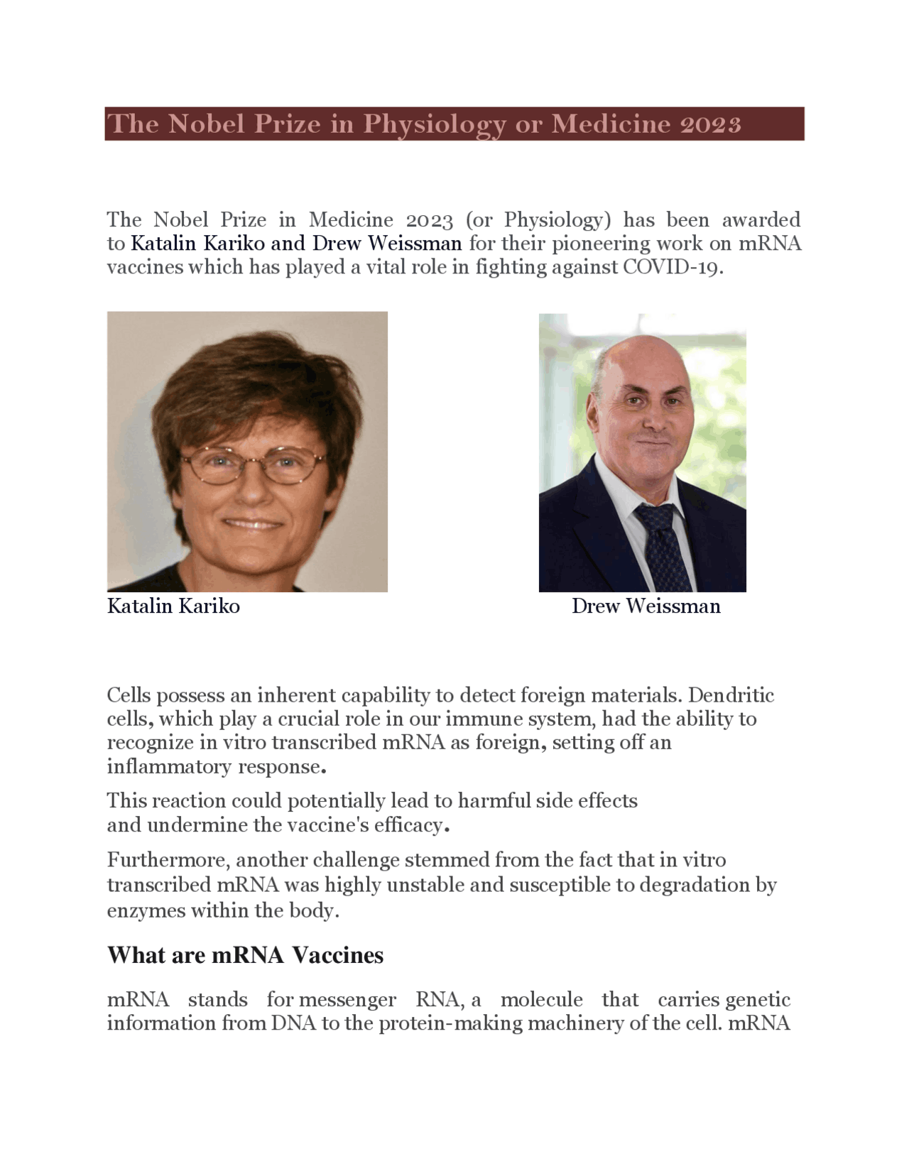 The Nobel Prize in Physiology or Medicine 2023 and the Pioneering Work ...