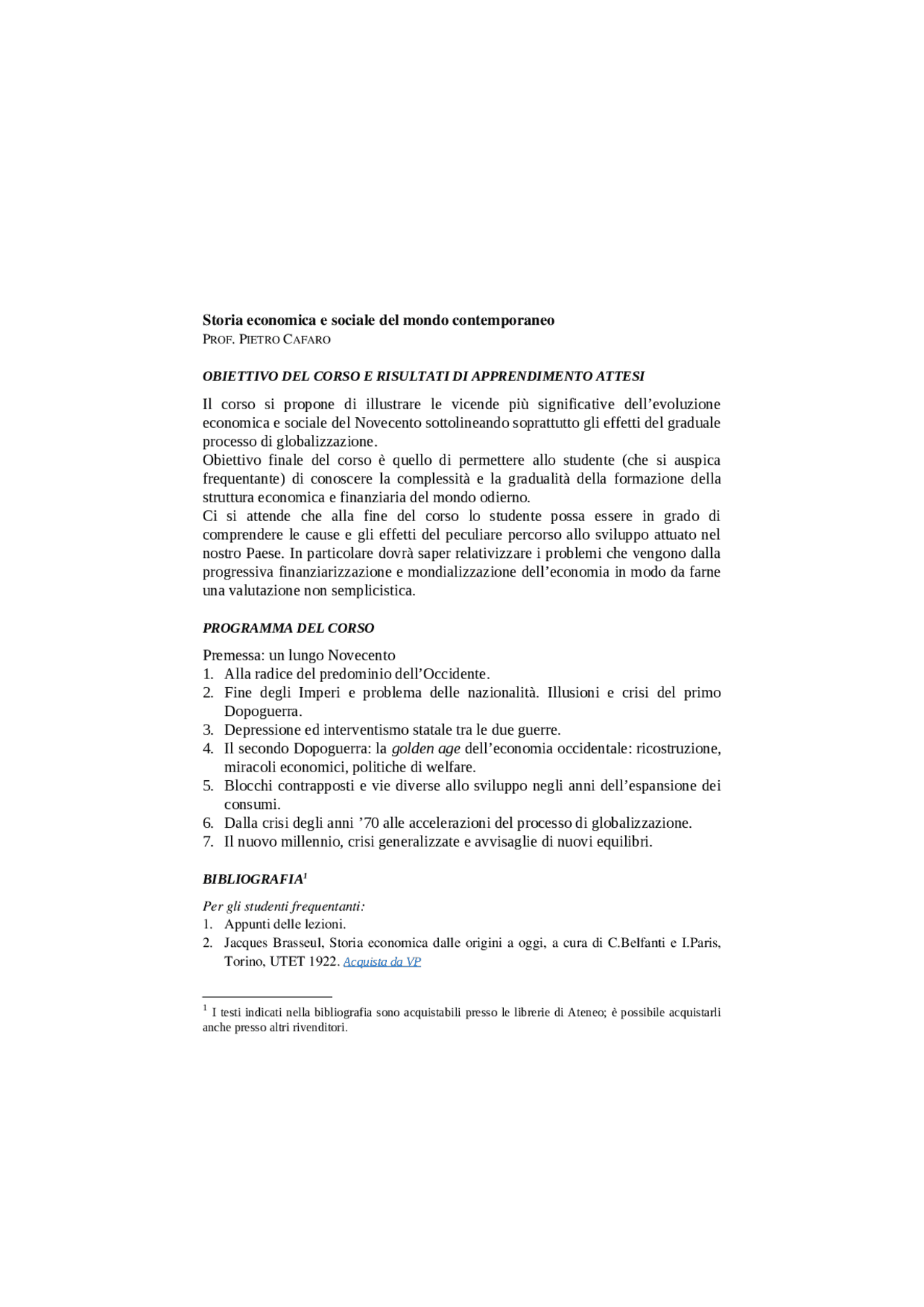 Programma Del Corso Del Prof Cafaro Dellanno Accademico 20232024
