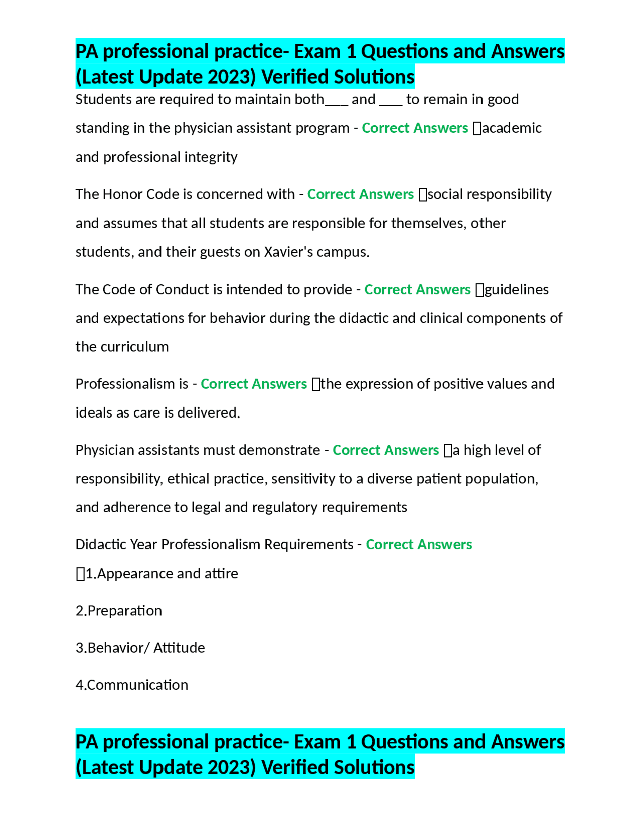 PA professional practice- Exam 1 Questions and Answers (Latest Update ...