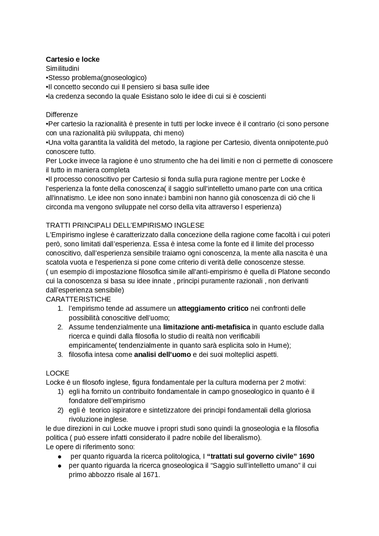 Locke E Cartesio Similitudine E Differenze Appunti Di Filosofia