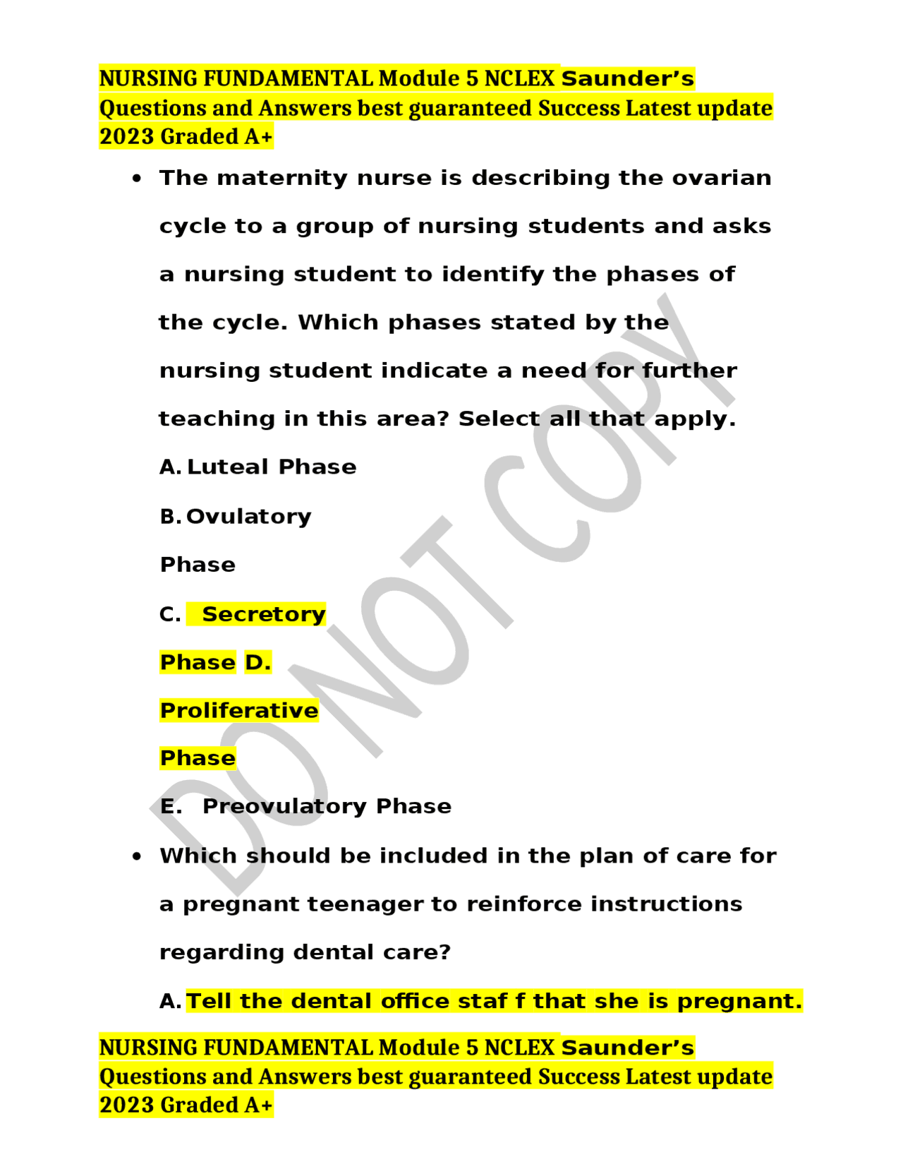 NURSING FUNDAMENTAL Module 5 NCLEX Saunder’s Questions and Answers best ...