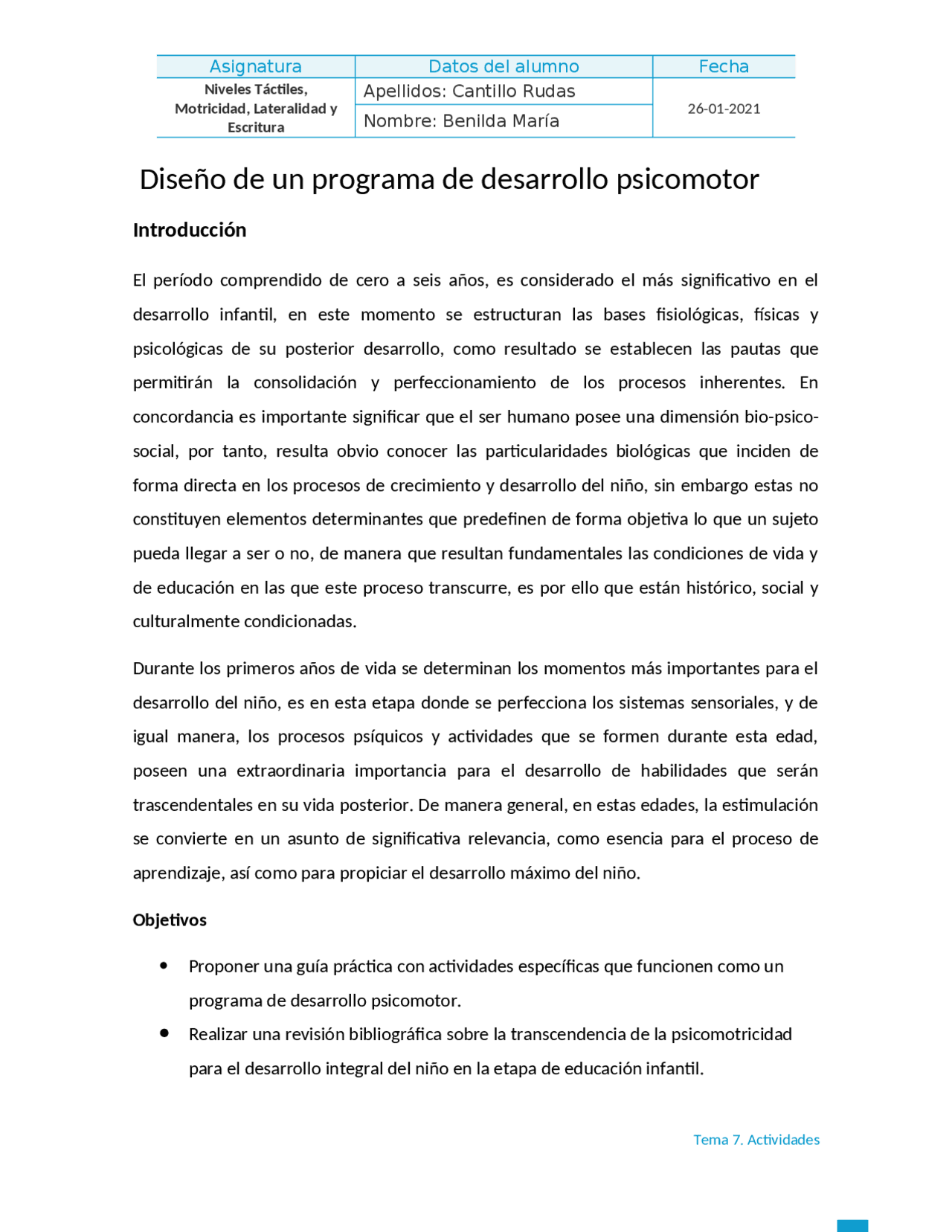 Programa De Desarrollo Psicomotor Ejercicios De Psicomotricidad Docsity