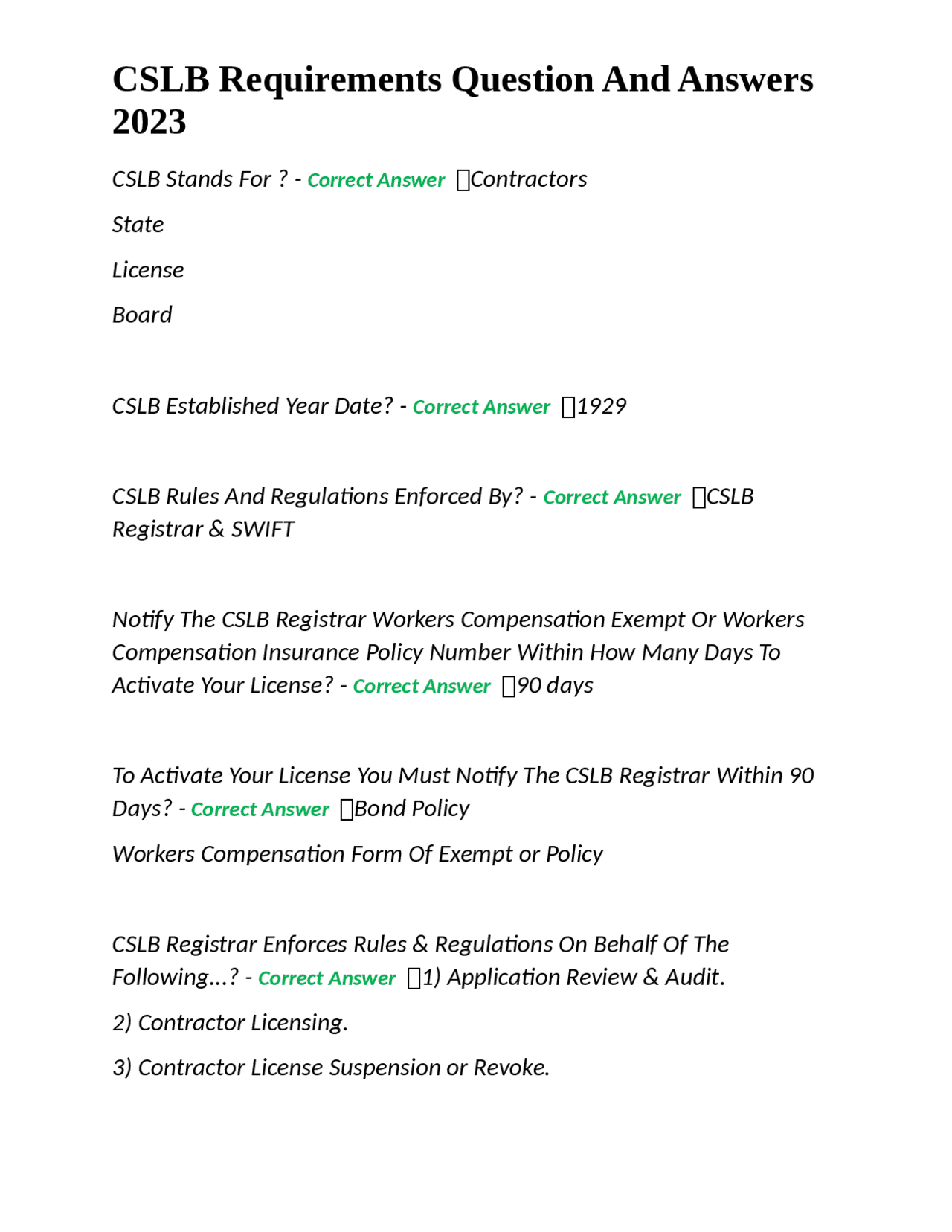 CSLB Requirements Question And Answers 2023 | Exams Nursing | Docsity