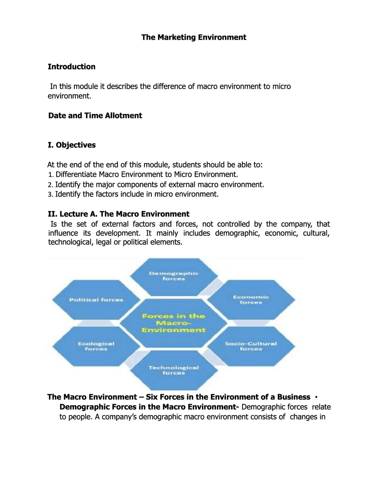 The Marketing Environment Macro And Micro Lecture Notes Hospitality