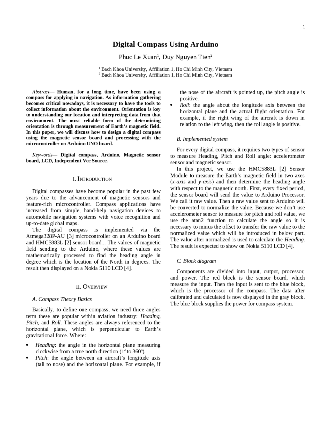 Digital Compass Using Arduino Papers Embedded Systems Docsity