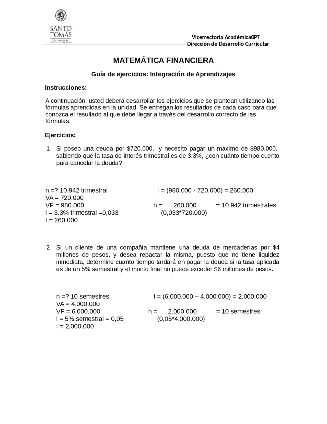 Guia de matematica financiera 1.7 | Ejercicios de Matemática Financiera ...