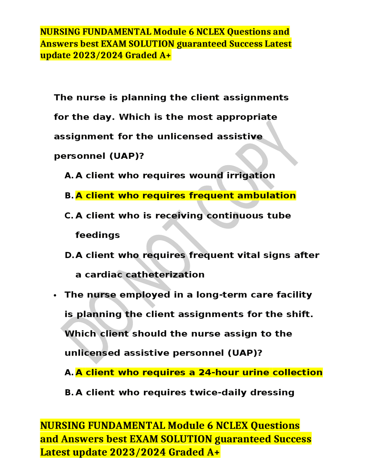 NURSING FUNDAMENTAL Module 6 NCLEX Questions and Answers best EXAM ...