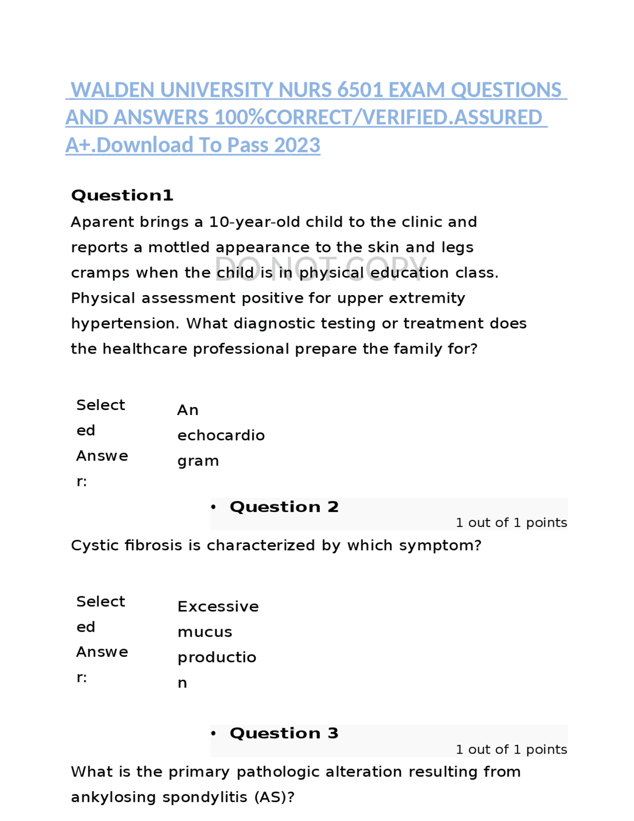 Walden University Nurs 6501 Exam Questions And Answers 100correct