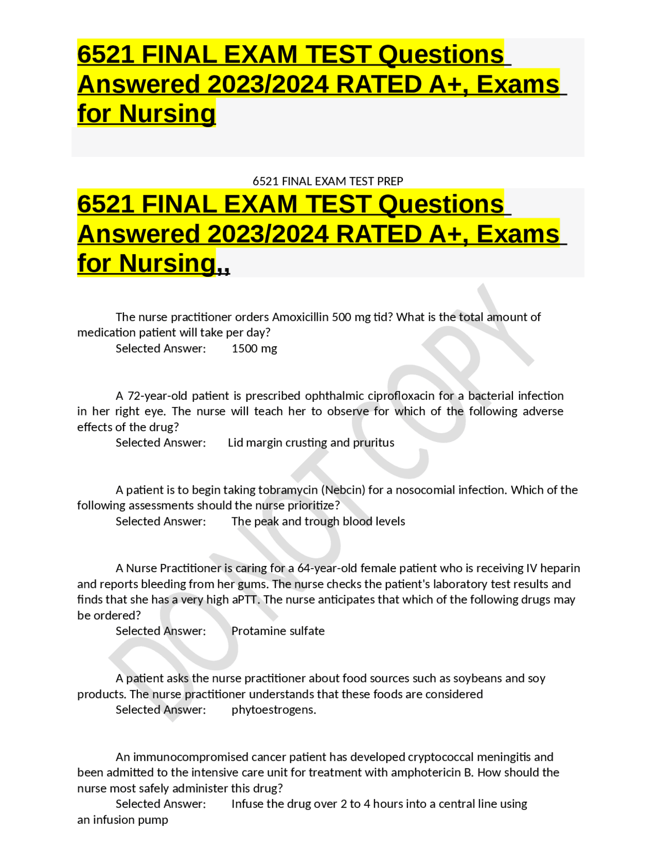 6521 FINAL EXAM TEST Questions Answered 2023/2024 RATED A+, Exams for ...
