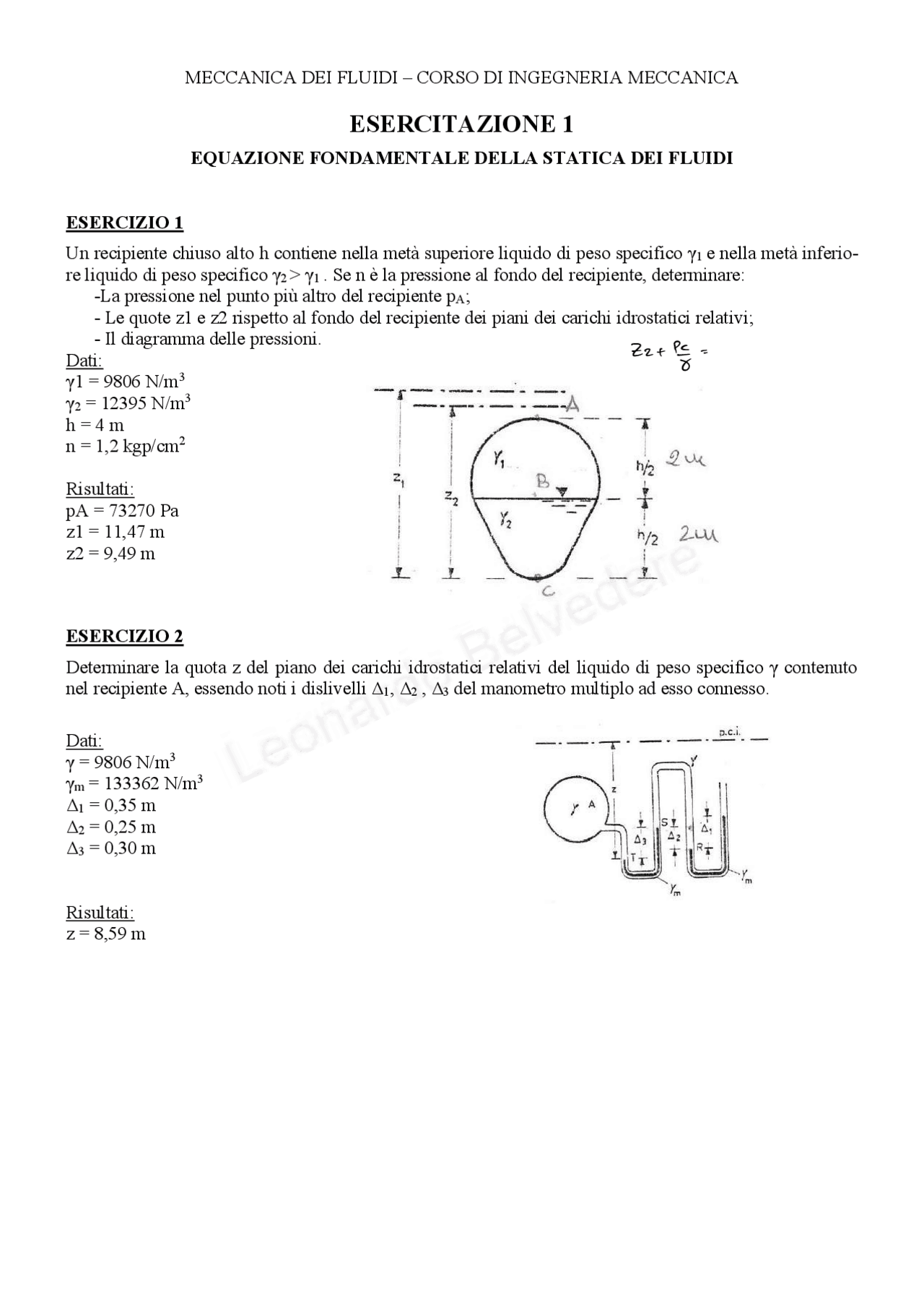 PoliTO Meccanica dei Fluidi - Esercizi svolti | Esercizi di Meccanica ...