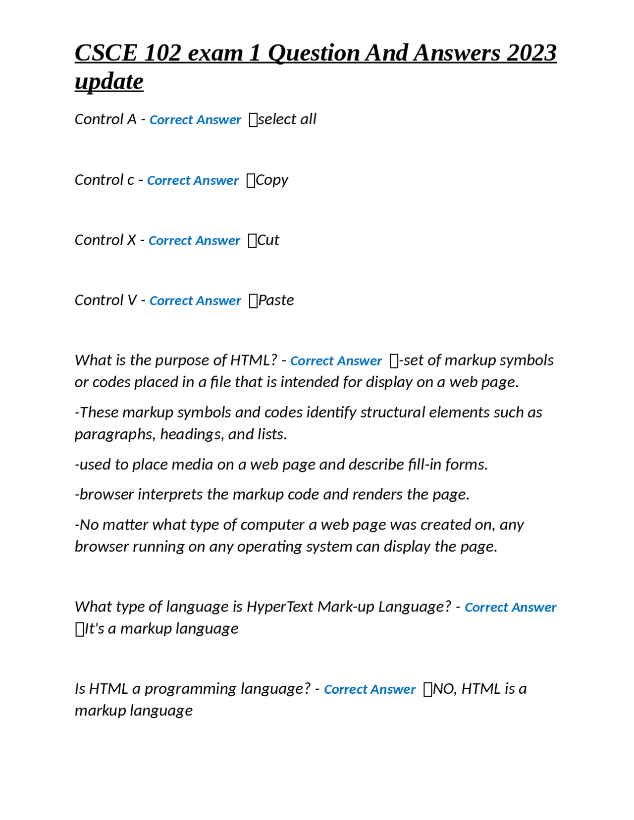 Csce 102 Exam 1 Question And Answers 2023 Update Exams Nursing Docsity 5073