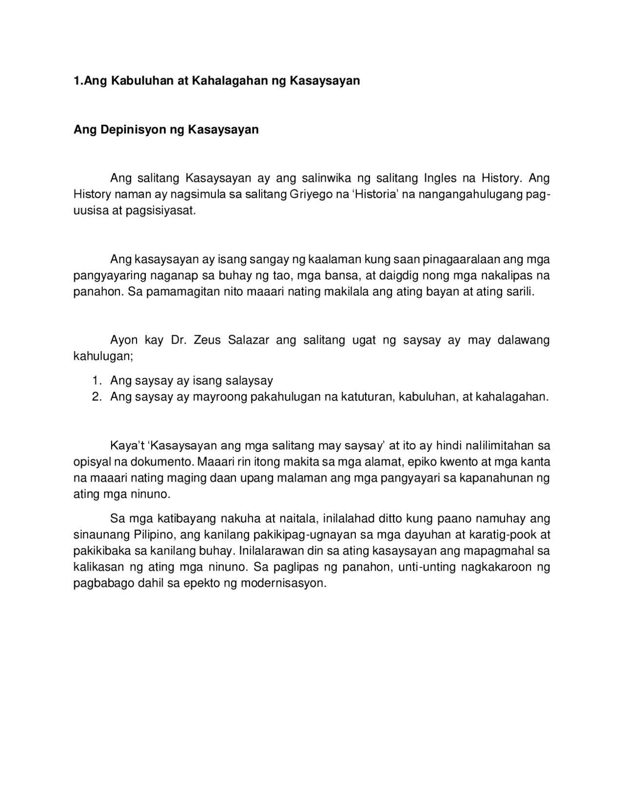 Ang Kabuluhan at Kahalagahan ng Kasaysayan | Summaries History | Docsity