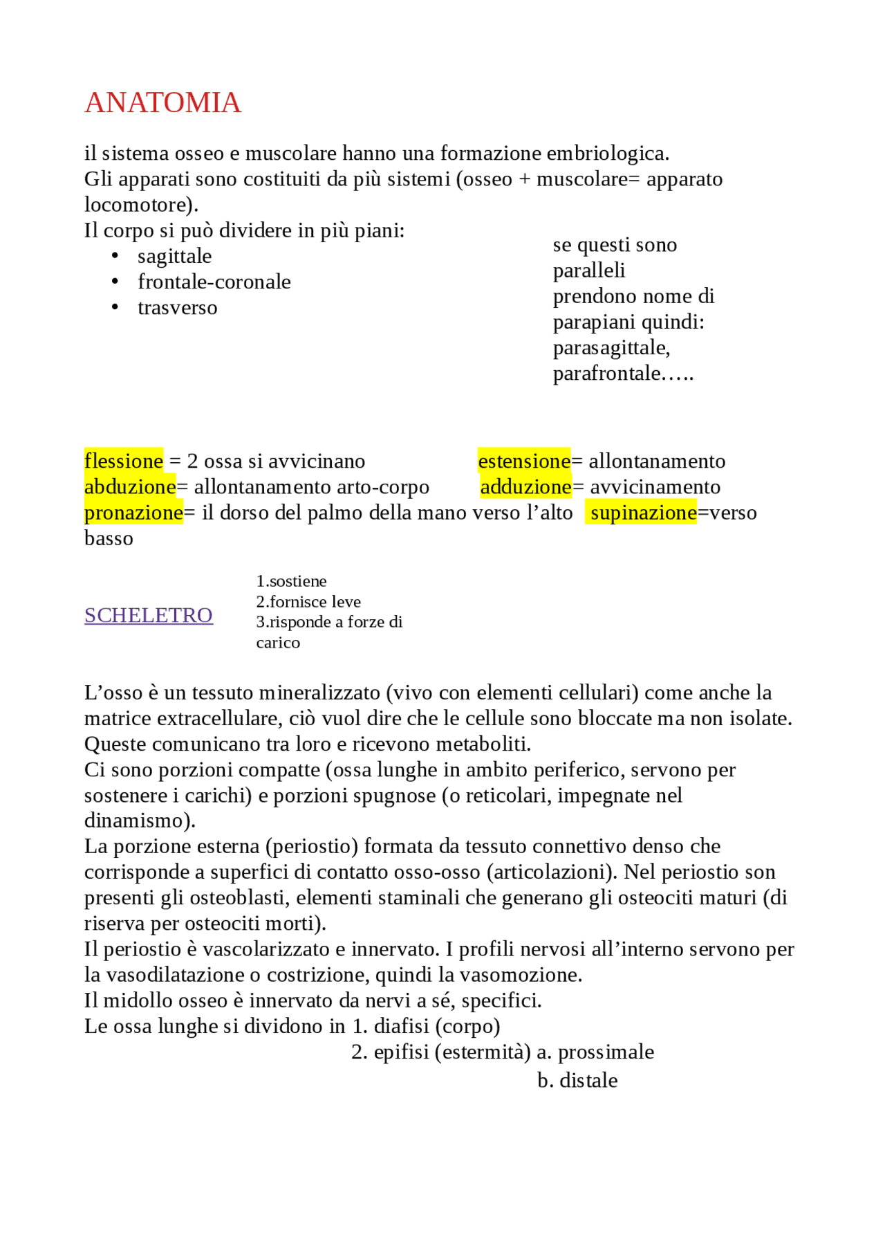 Scheletro e articolazioni anatomia | Appunti di Anatomia | Docsity