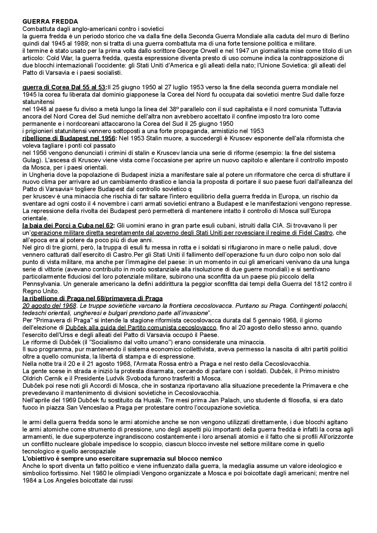 Guerra Fredda Riassunto Dispense Di Storia Docsity