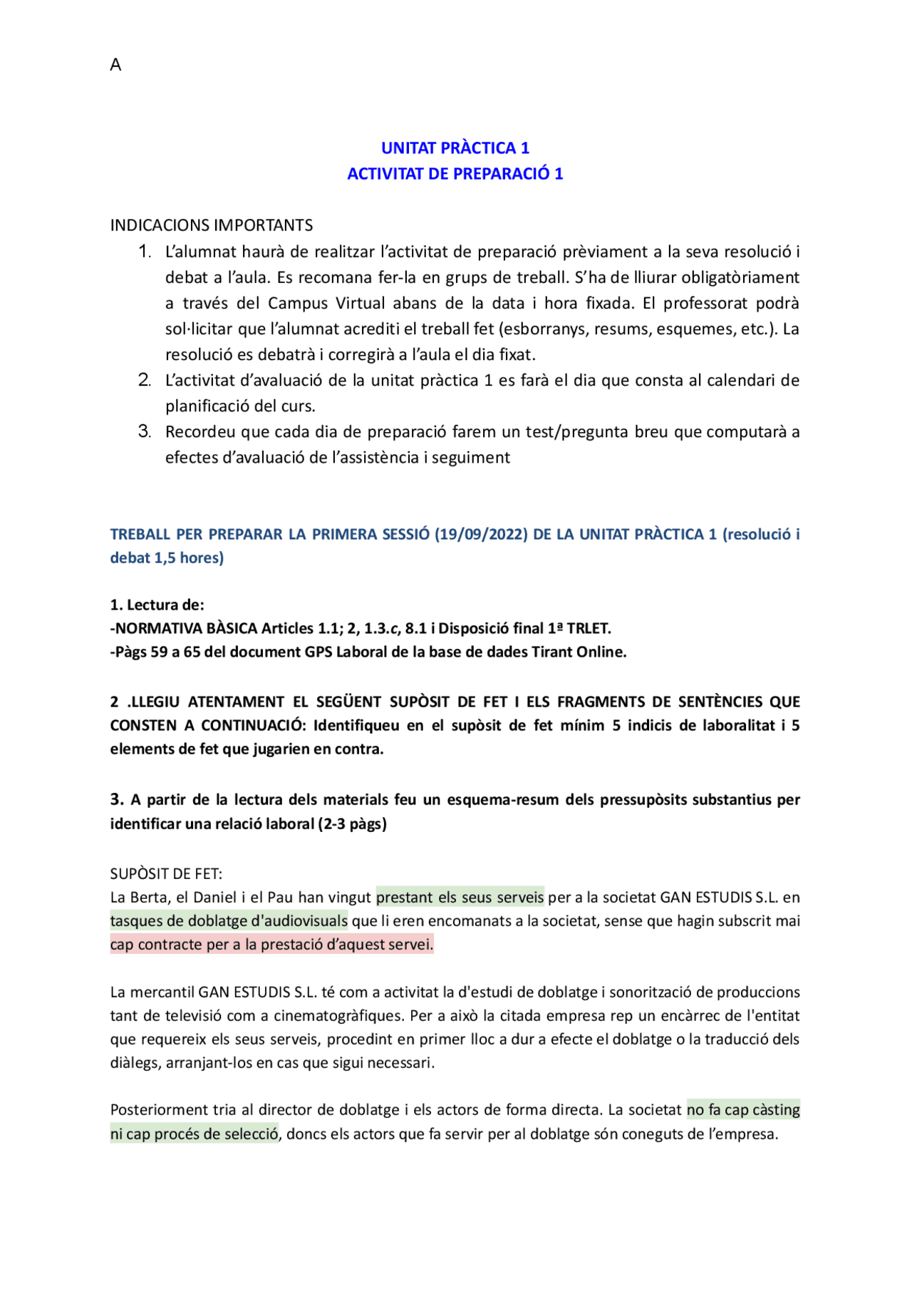 Actividad 1 De Derecho Laboral Ejercicios De Derecho Laboral Docsity