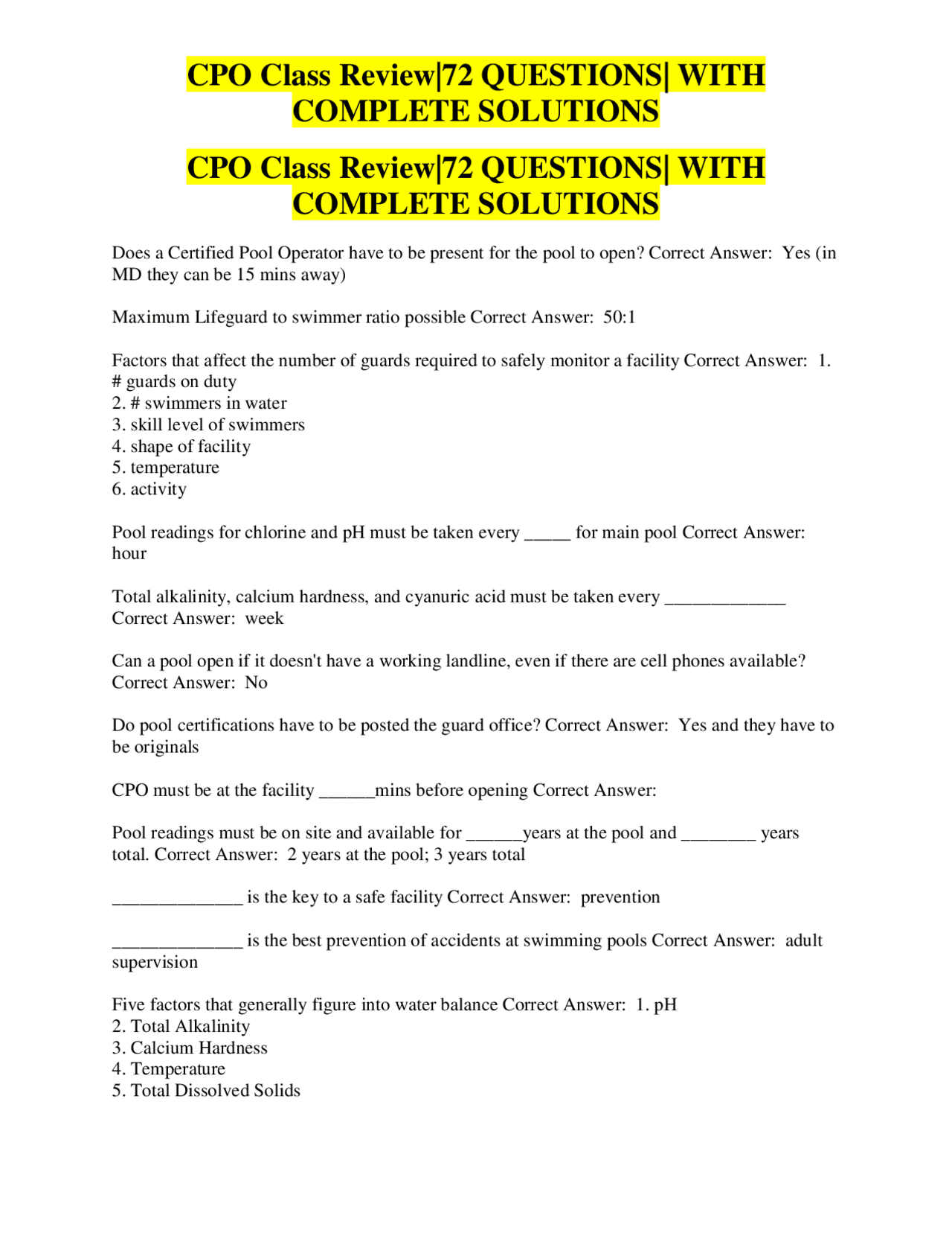CPO Class Review72 QUESTIONS WITH COMPLETE SOLUTIONS 2023 | Exams ...