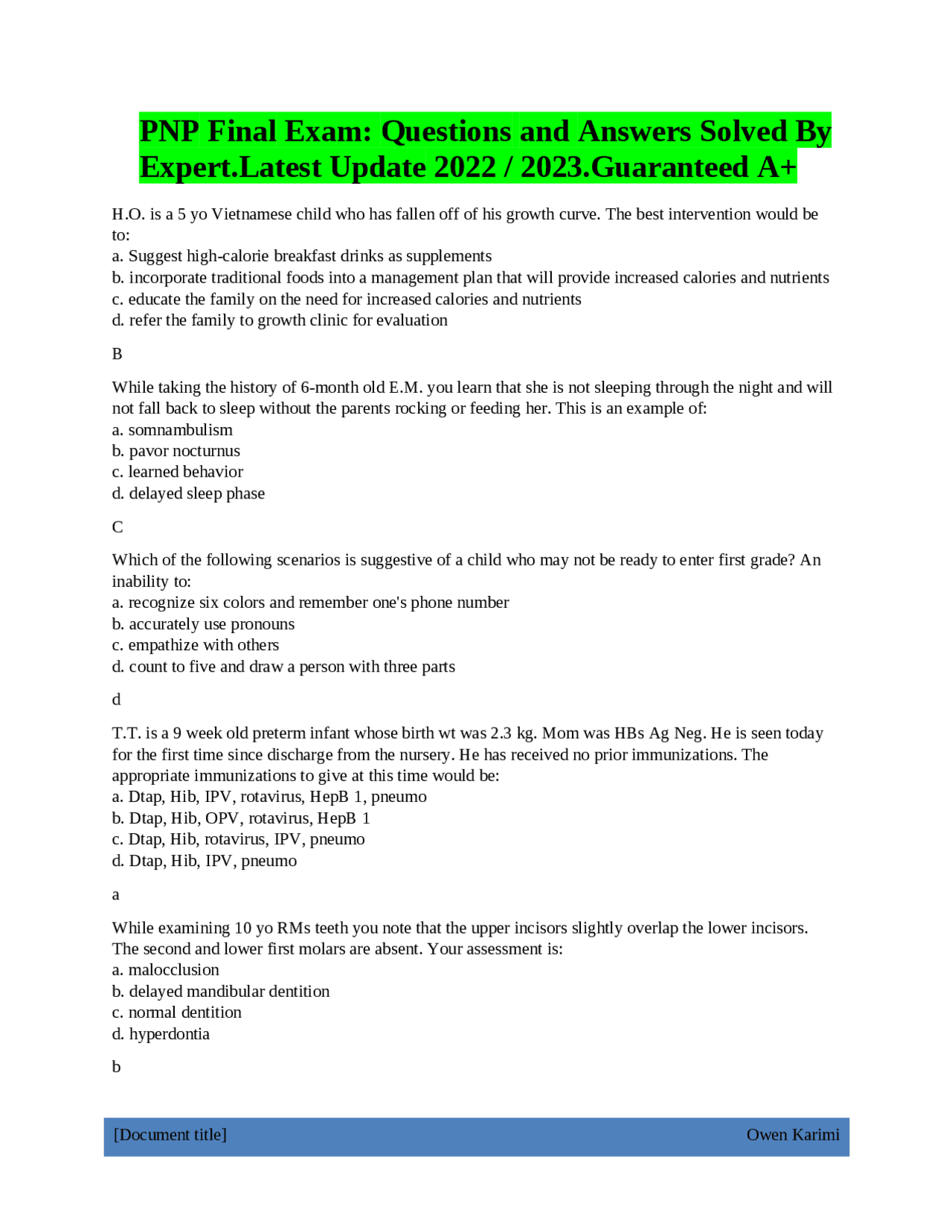 PNP Final Exam: Questions and Answers Solved By Expert.Latest Update ...