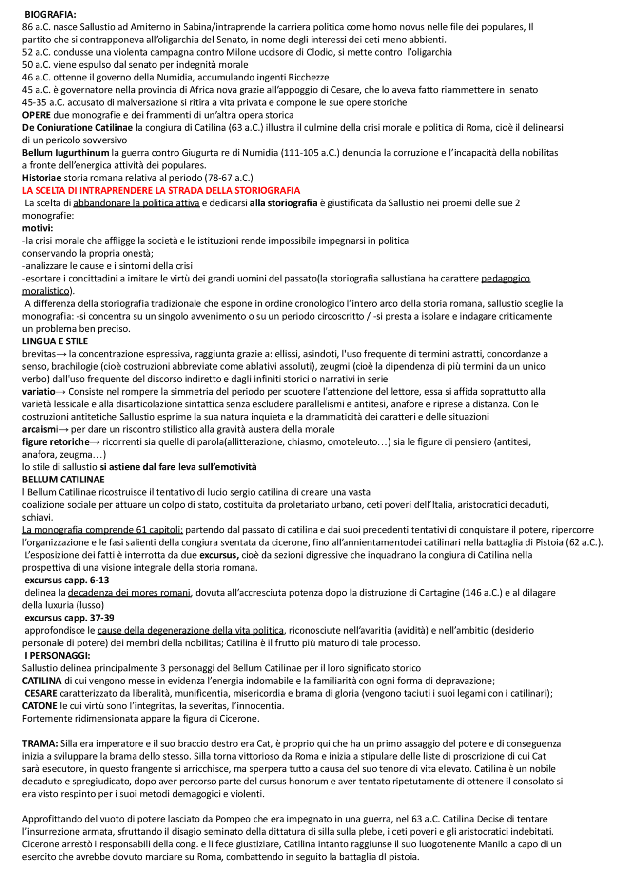 Sallustio Generale Opere Appunti Di Latino Docsity