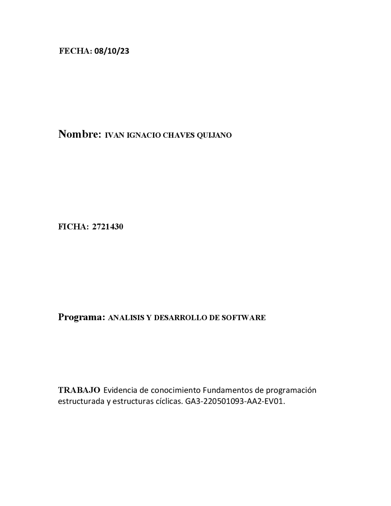 Evidencia De Algoritmo Ejercicios De Desarrollo De Software Docsity