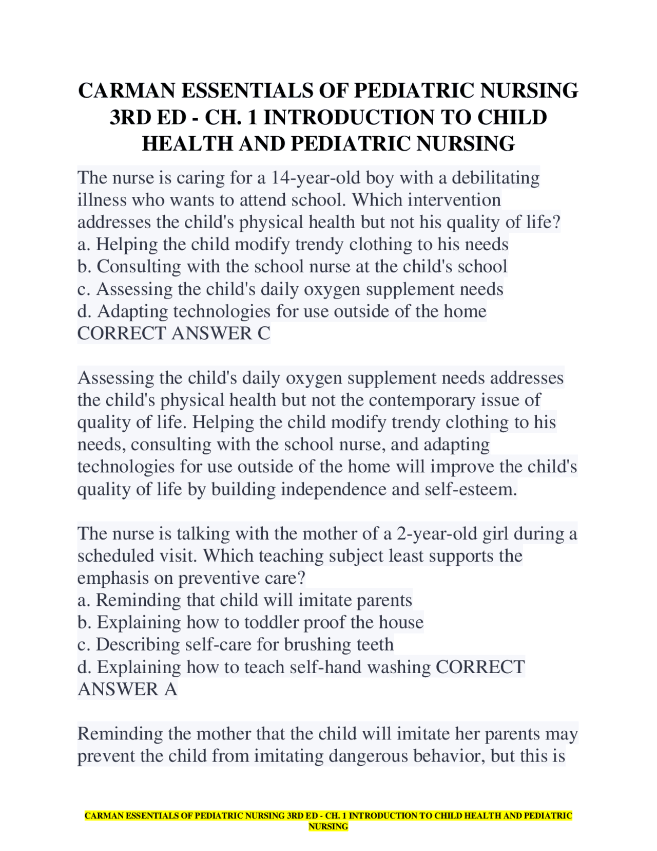 Carman Essentials Of Pediatric Nursing 3rd Ed Ch 1 Introduction To