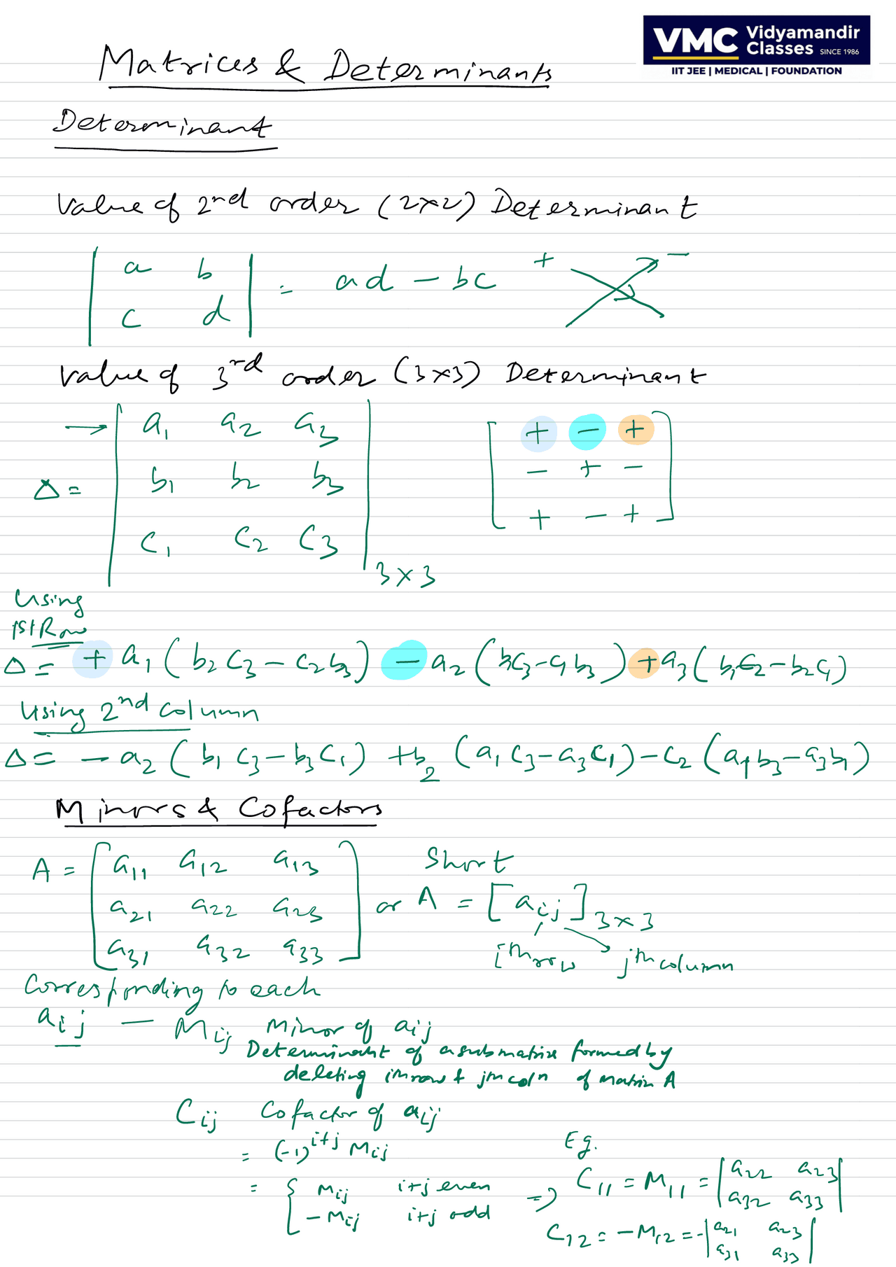 Summary Of Matrices And Determinants Summaries Mathematics Docsity