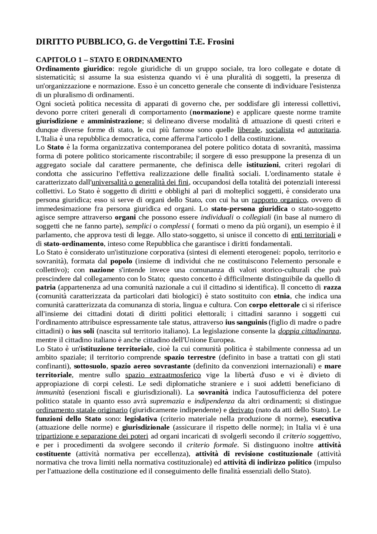 Diritto pubblico Frosini de Vergottini | Dispense di Diritto Pubblico | Docsity